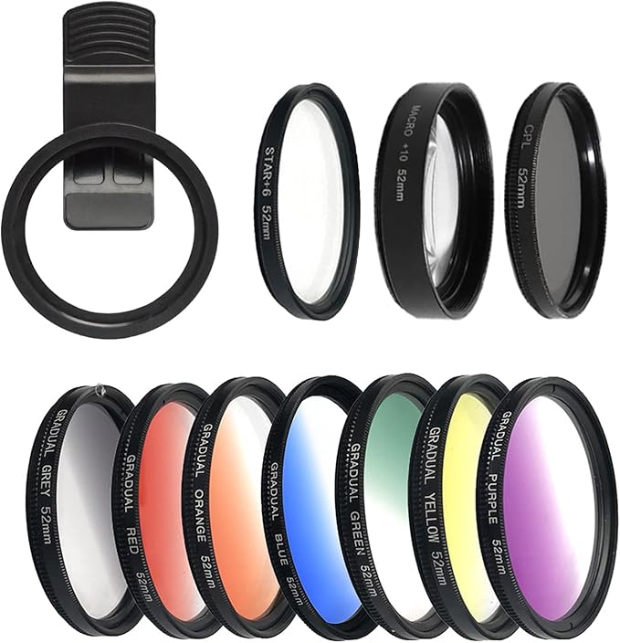 Amazon.com: 10 in 1 Cell Phone Camera Lens Kit, 52MM Clip-On CPL Phone ...