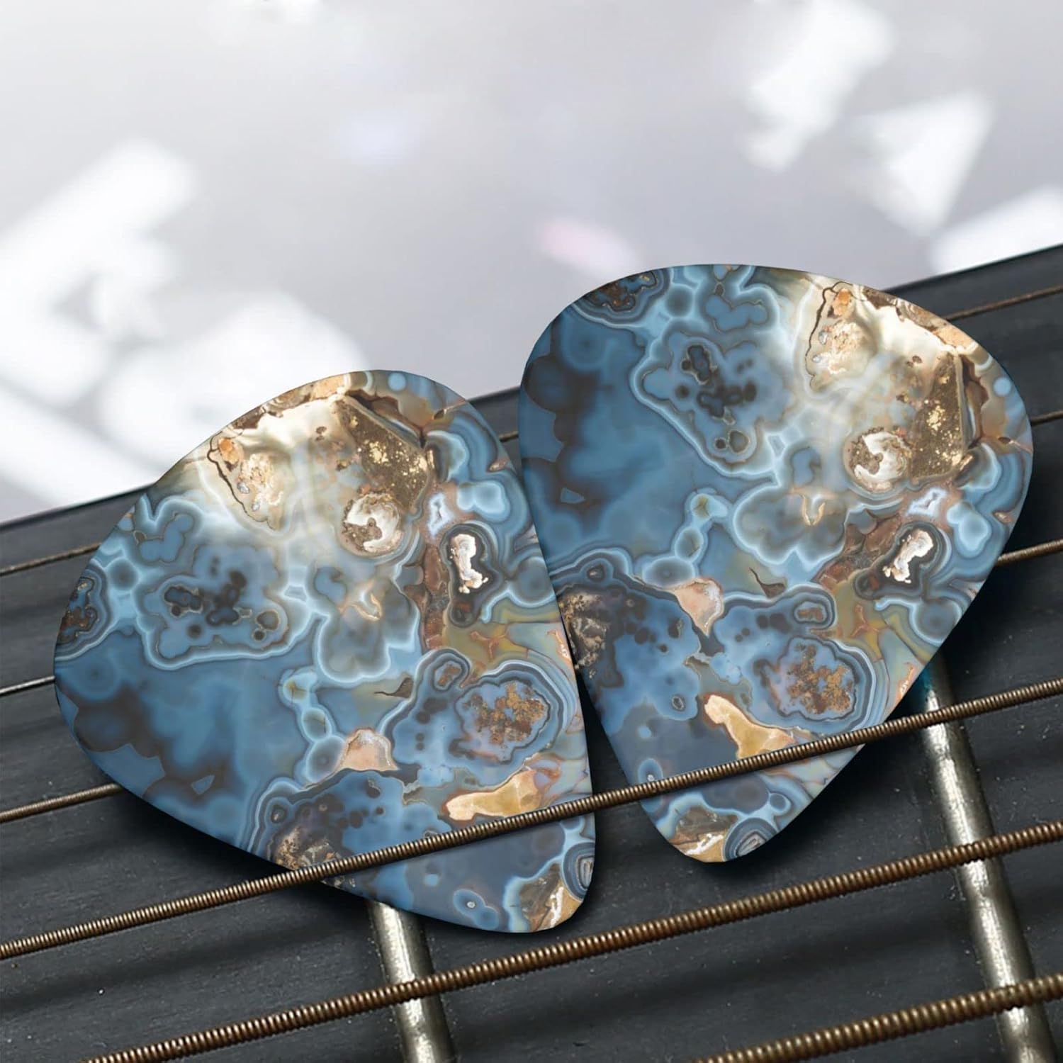 Amazon.com: VEIZKUO Marble Guitar Picks for Acoustic Guitar Blue Golden ...