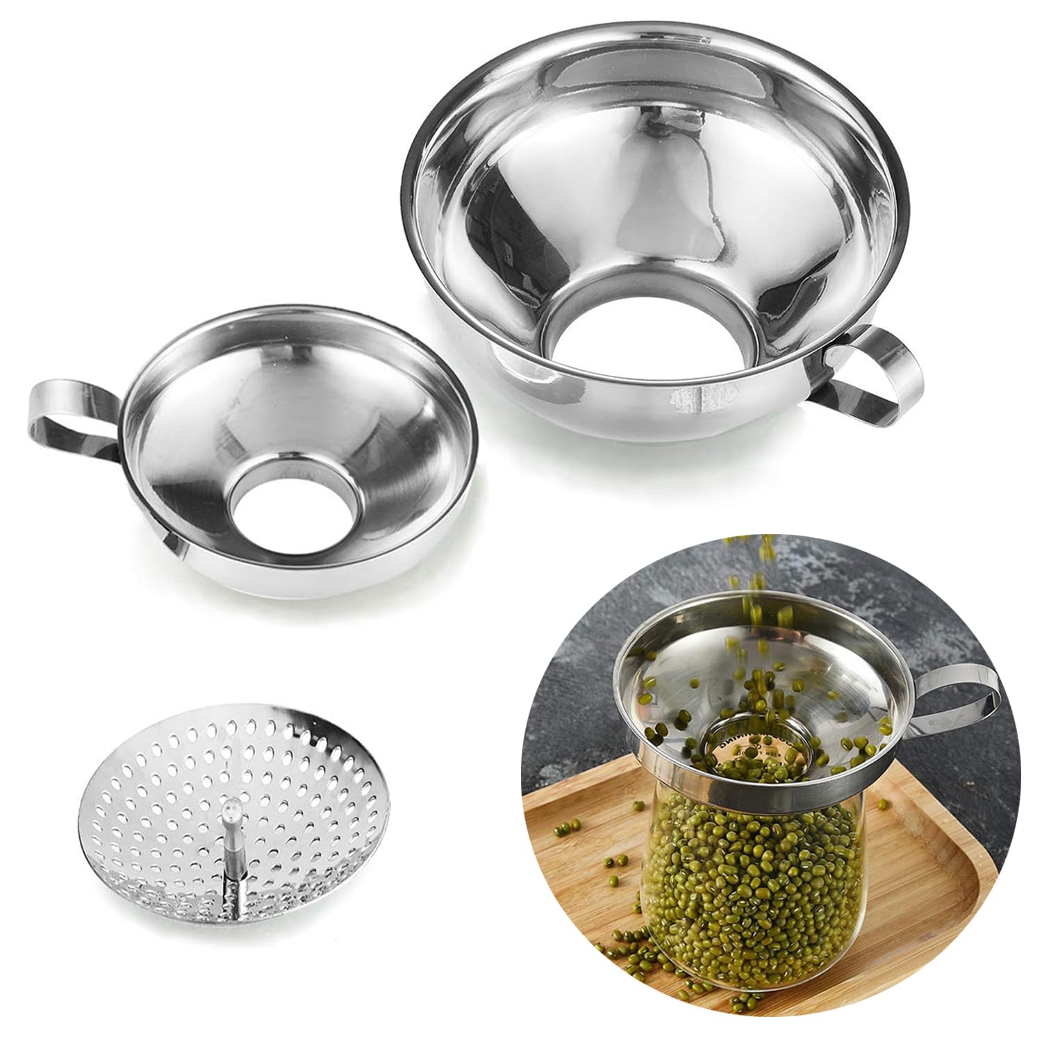 AMZVIO 3PCS Canning Funnel with Strainer for Wide and Regular Mason Jar ...