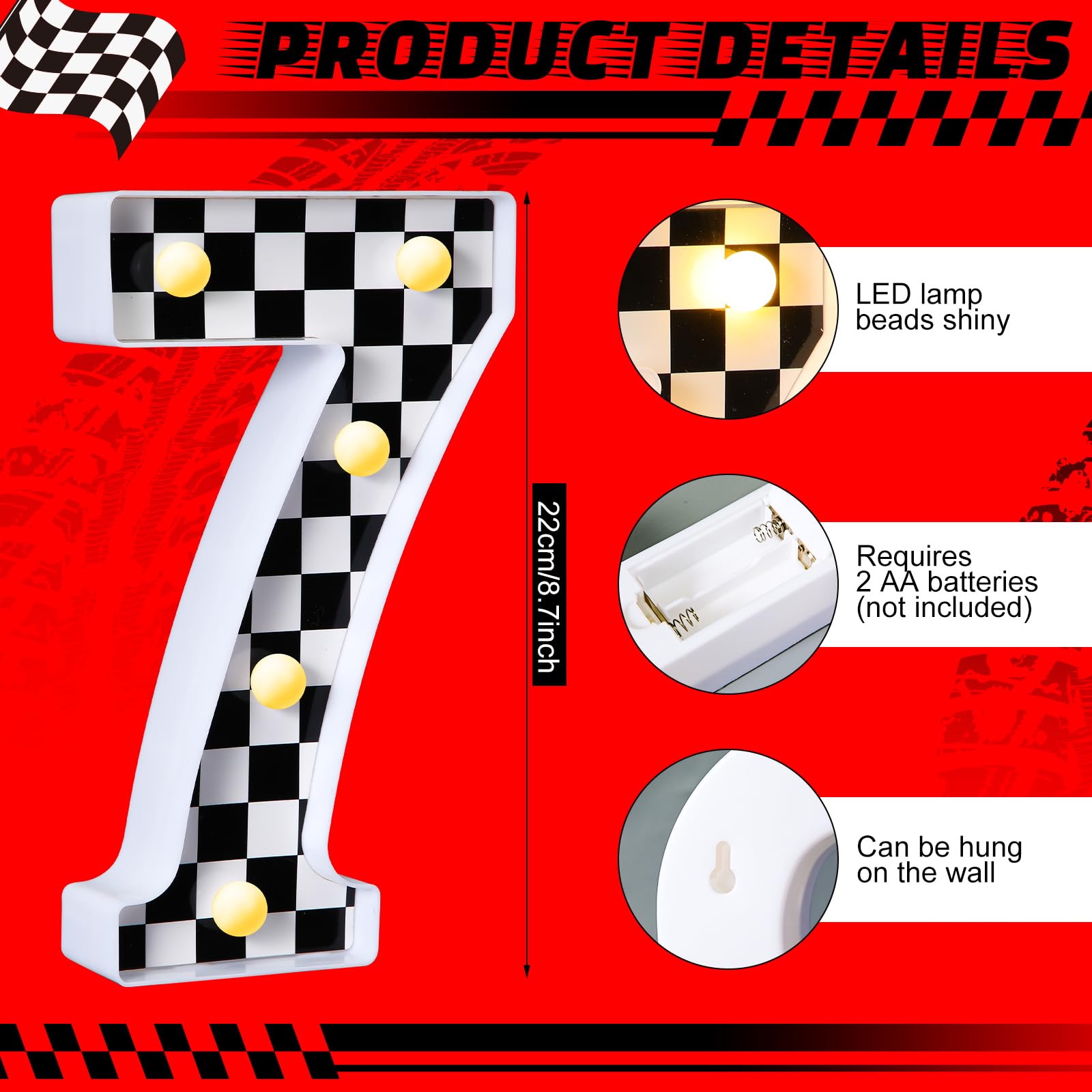 Snapklik.com : Maxcheck Racing Car Light Up Numbers Black And White ...