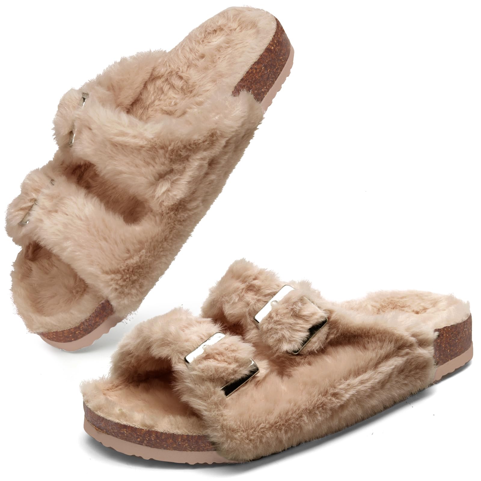 QIMYGIFT Fuzzy Slippers for Women with Arch Support Cozy Lining ...