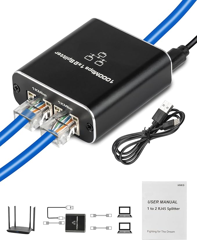 Ethernet Splitter 1 to 2 High Speed 1000Mbps Gigabit Network Switch 2 ...