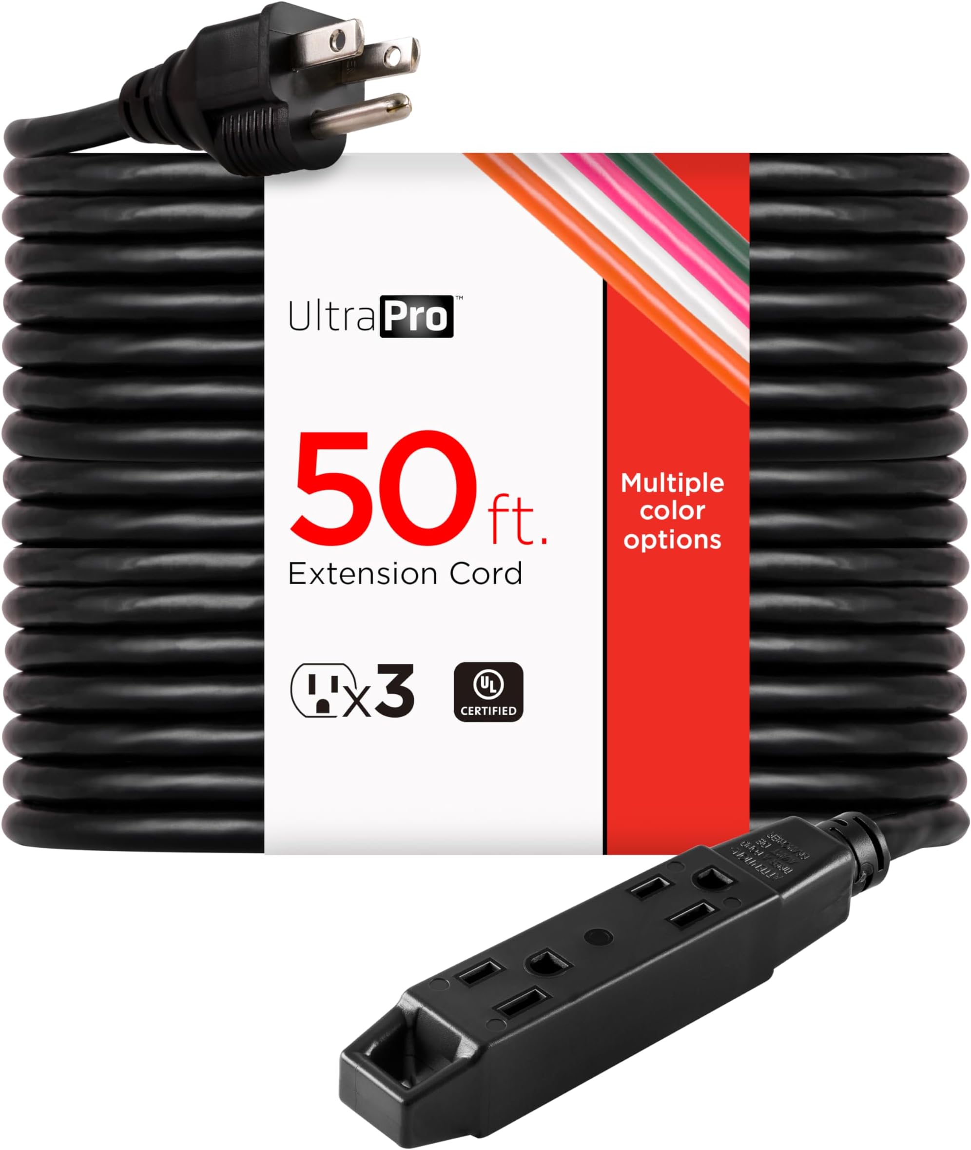 Amazon.com: UltraPro 50 Ft Indoor Extension Cord 3 Outlet Power Strip ...