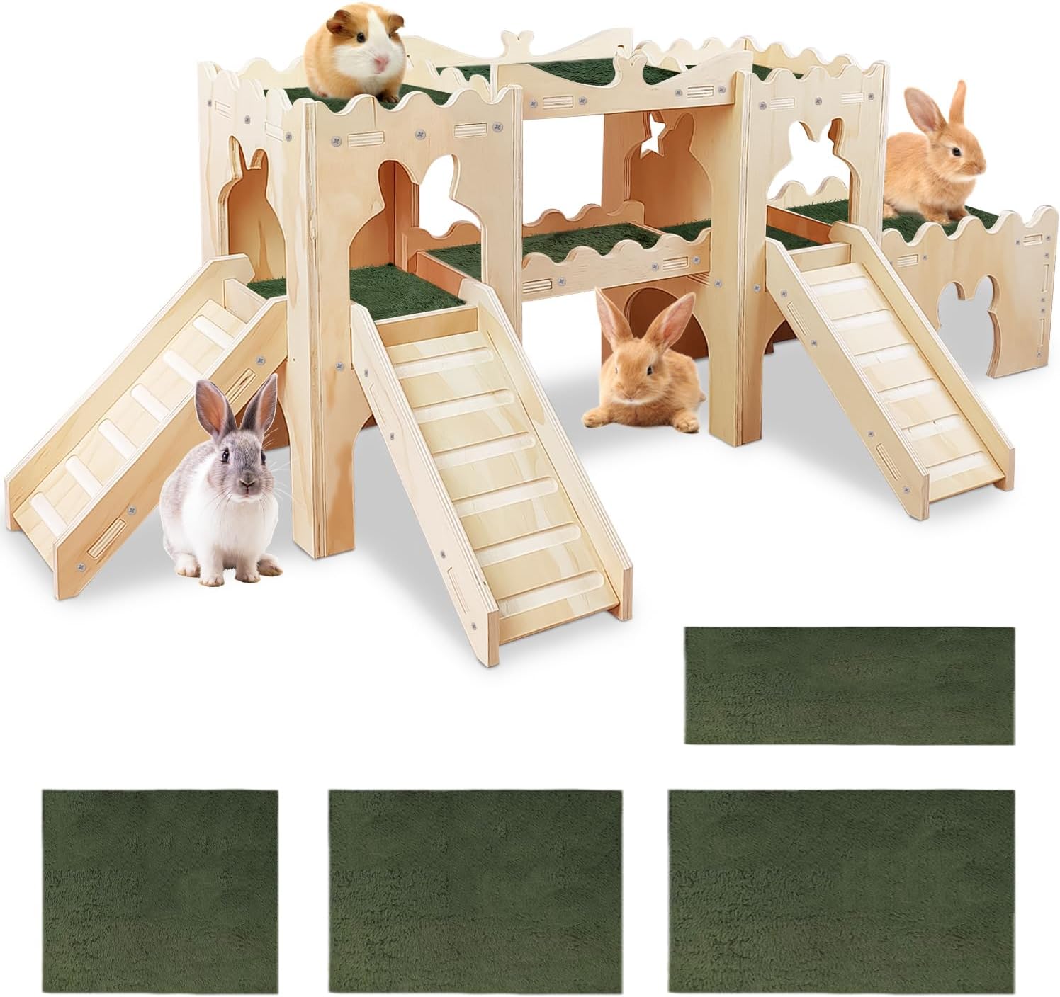 Amazon.com : NICERINC PET Extra Large Wooden Rabbit Castle Hideaway ...