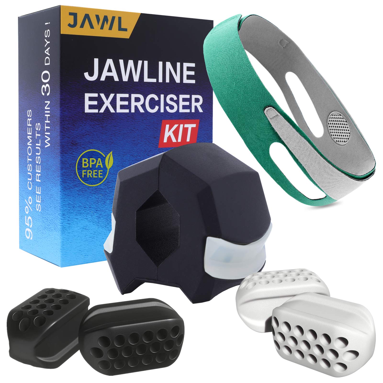 Buy JAWL Jaw Exerciser Kit with Chin Strap - 6 pcs Double Chin Reducer ...