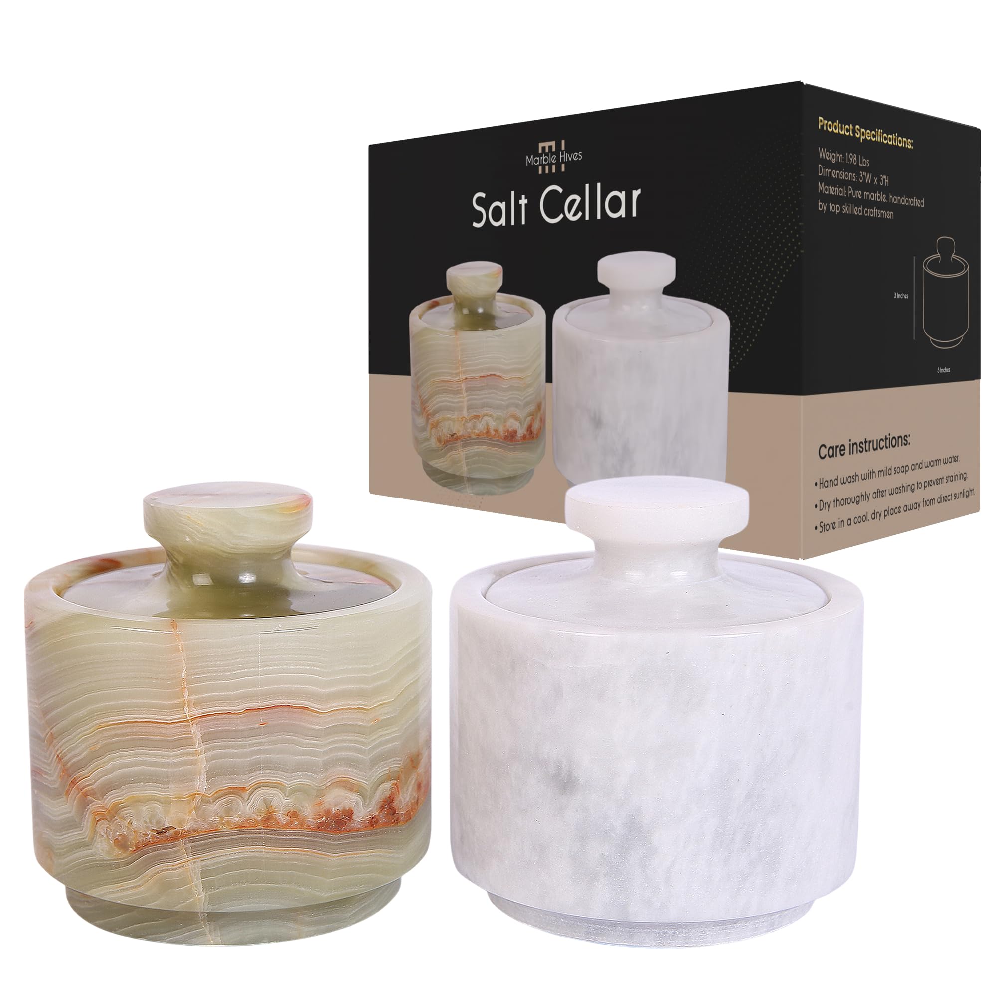 Marble Salt Cellar With Lid- Pack Of 2 Marble Salt And Pepper Bowls ...