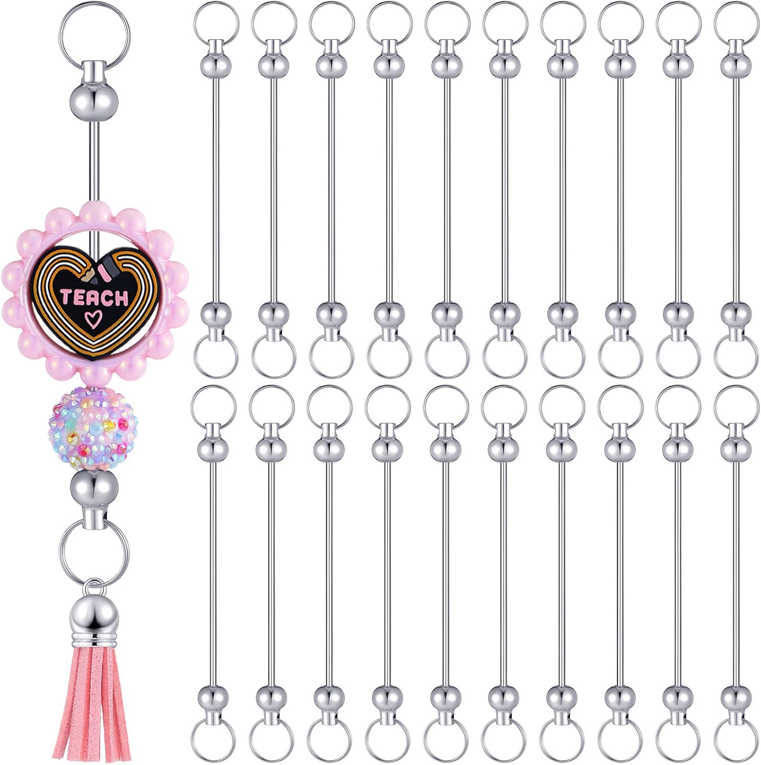 Amazon.com: Hicarer 20 Pcs Blank Beadable Keychain Bars Metal Bead ...