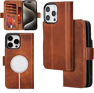 Bayelon Leather Wallet Case for iPhone 15 Pro Max - Flip Cover Card Holder, Folio MagSafe ...