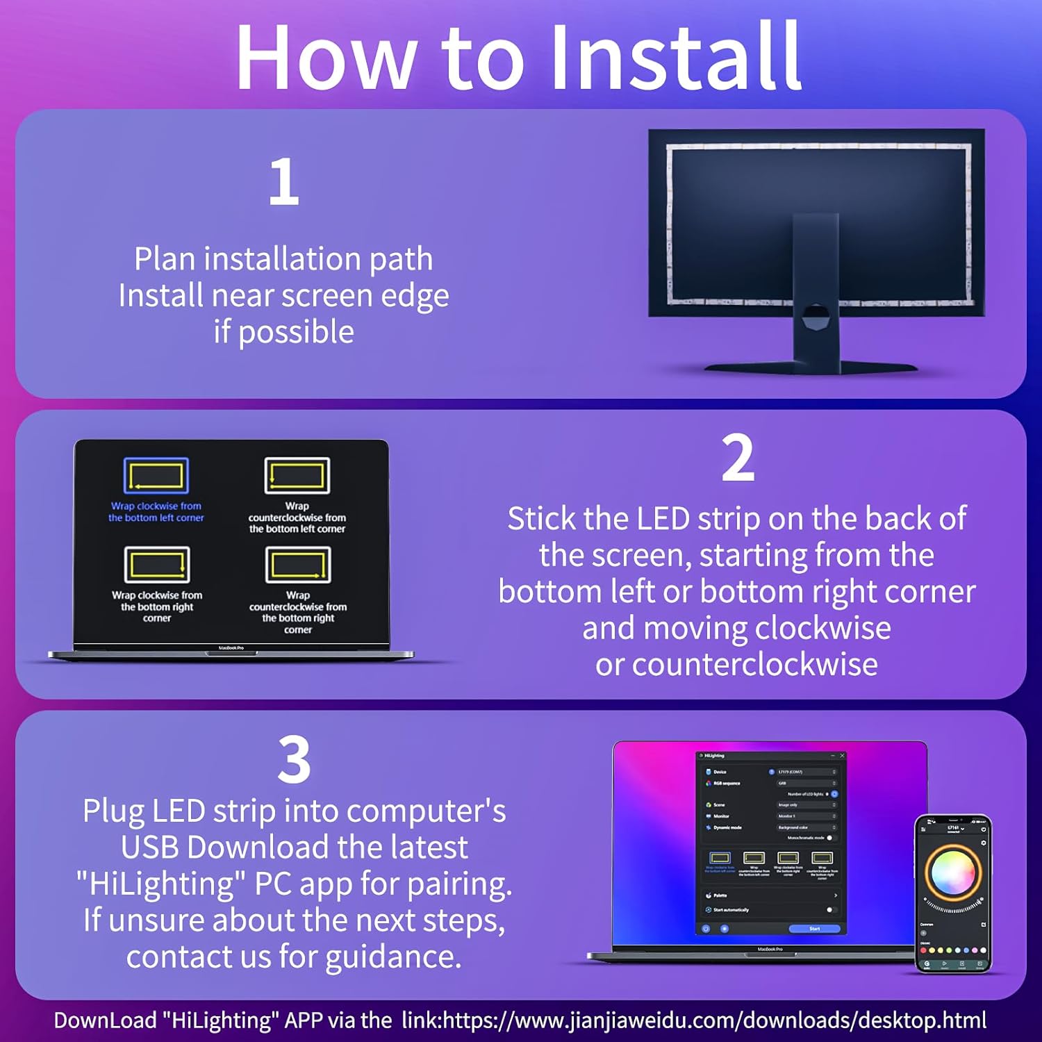 HAMLITE Luces LED para monitor, retroiluminación de monitor para 17 a ...
