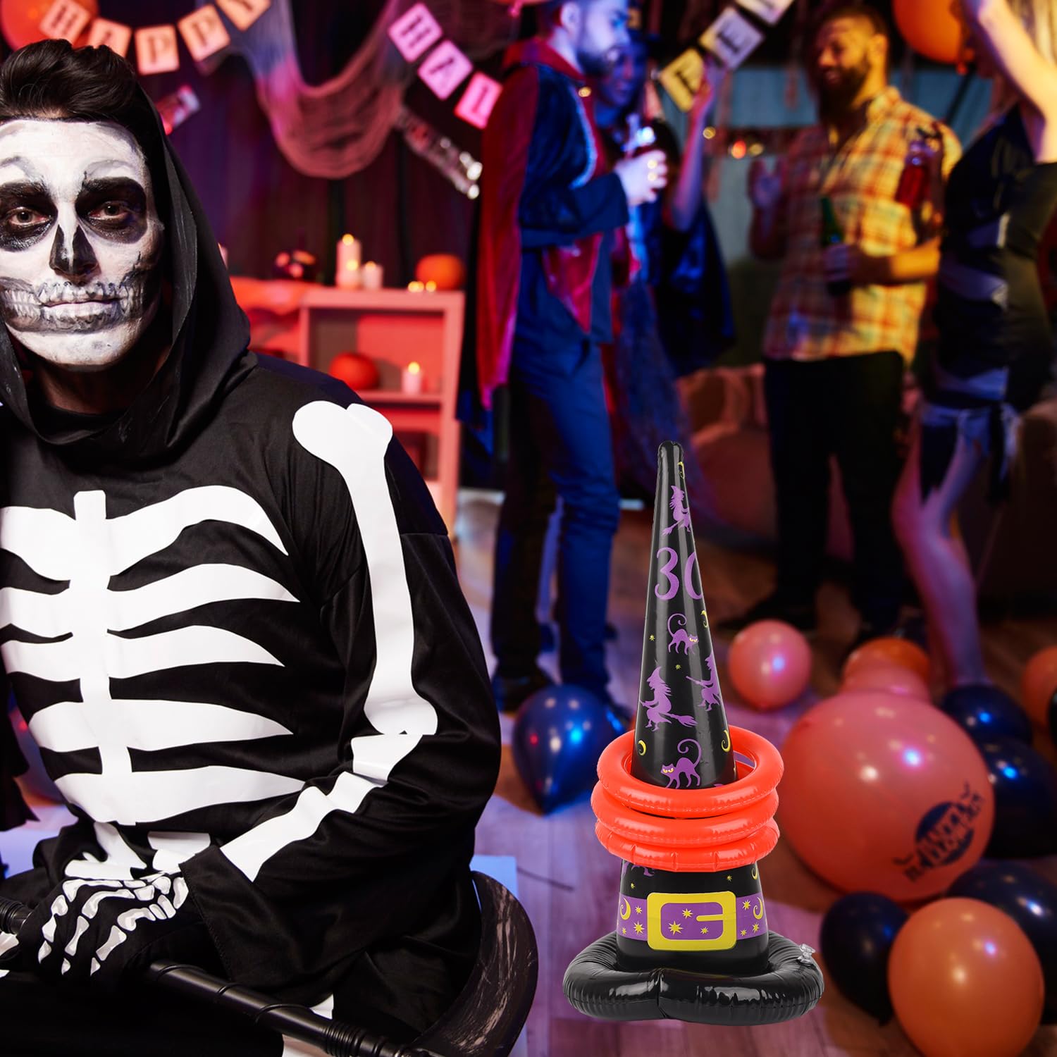 Halloween Ring Toss Game - 15 Pc Inflatable Set With Spider & Spooky ...