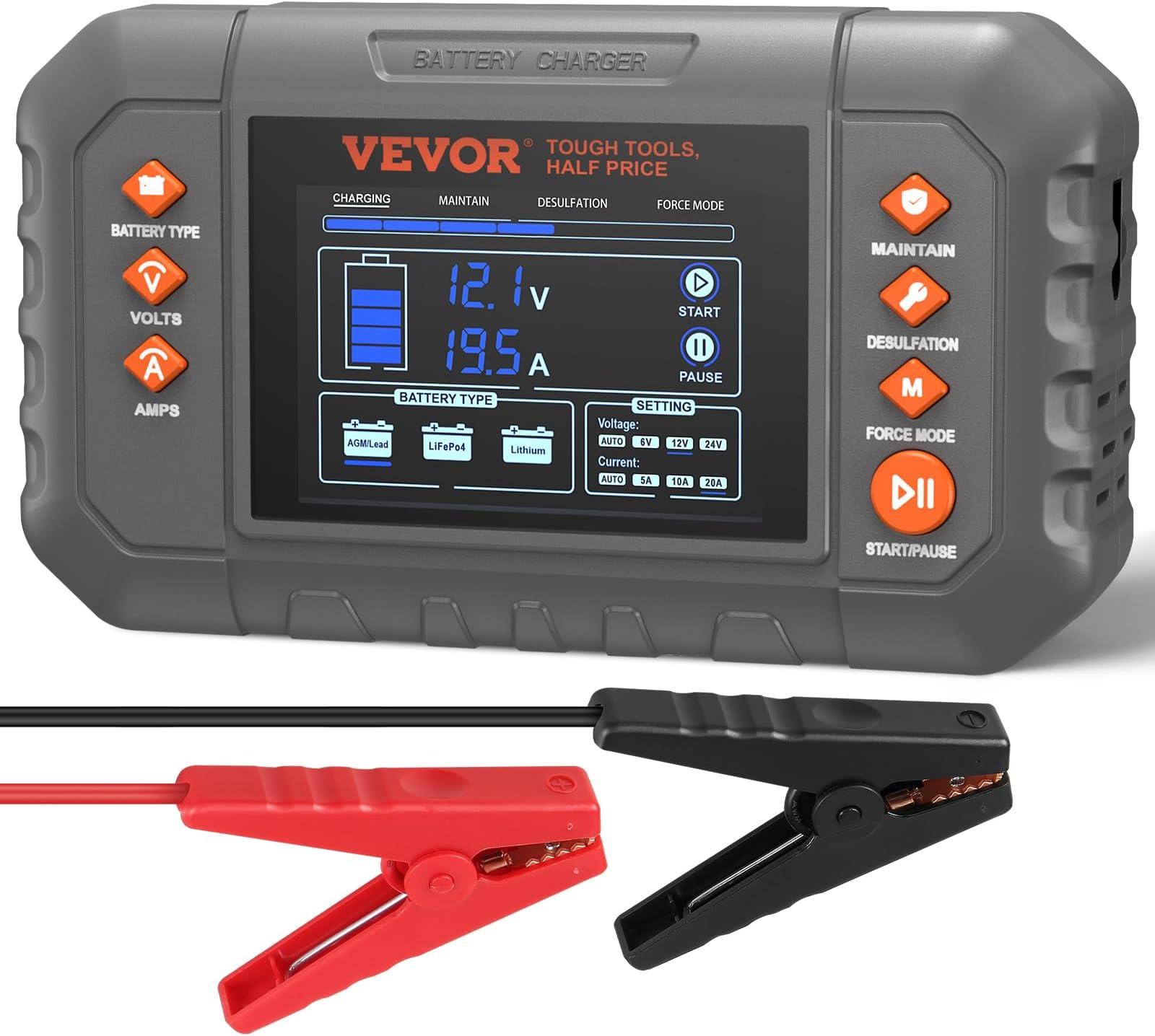 Amazon.com: VEVOR Smart Battery Charger, 20-Amp, Lithium LiFePO4 Lead ...