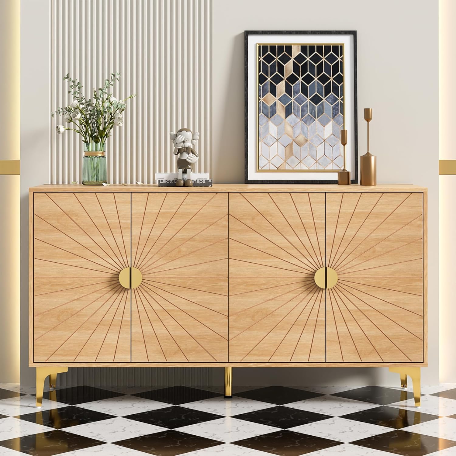 Amazon.com - UEV 55.1" Buffet Cabinet with Storage,Wood Sideboard, Gold ...