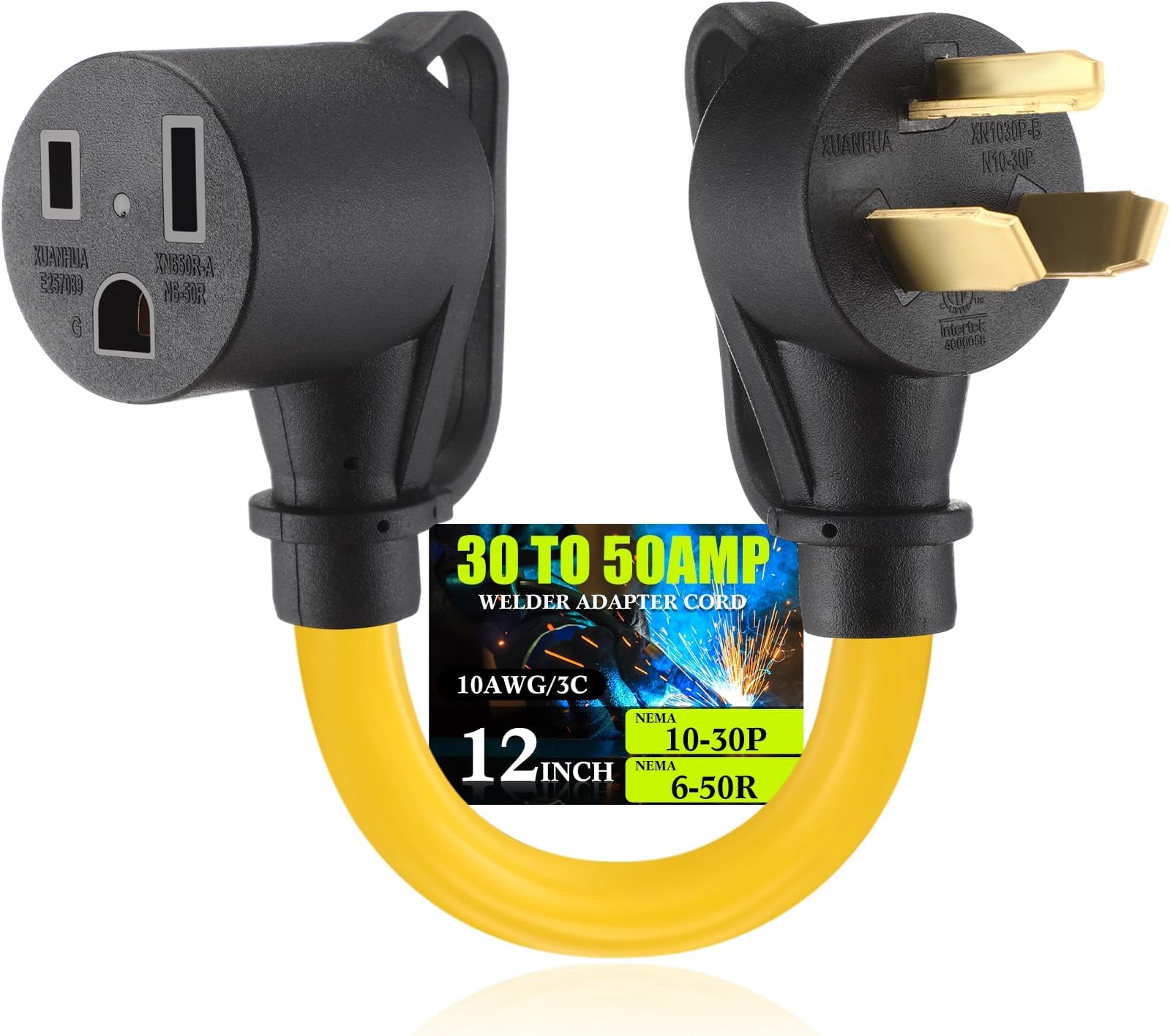Tellegloww 30Amp to 50Amp Welder Adapter Cord, NEMA 10-30P Male to 6 ...
