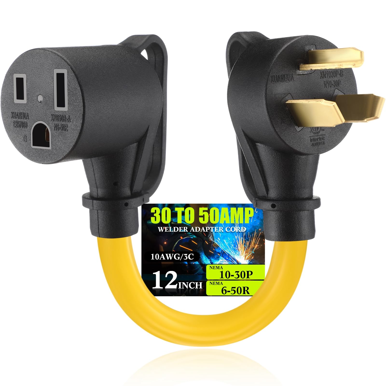 Tellegloww 30Amp to 50Amp Welder Adapter Cord, NEMA 10-30P Male to 6 ...