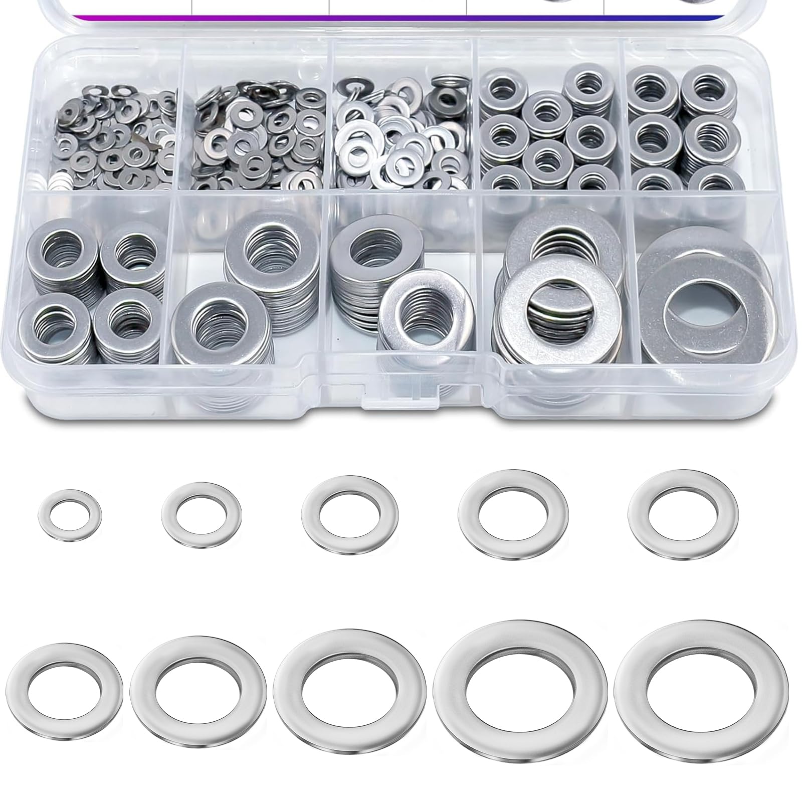 Washers for Screws, 750 Pcs Assorted Flat Washers, Stainless Steel ...