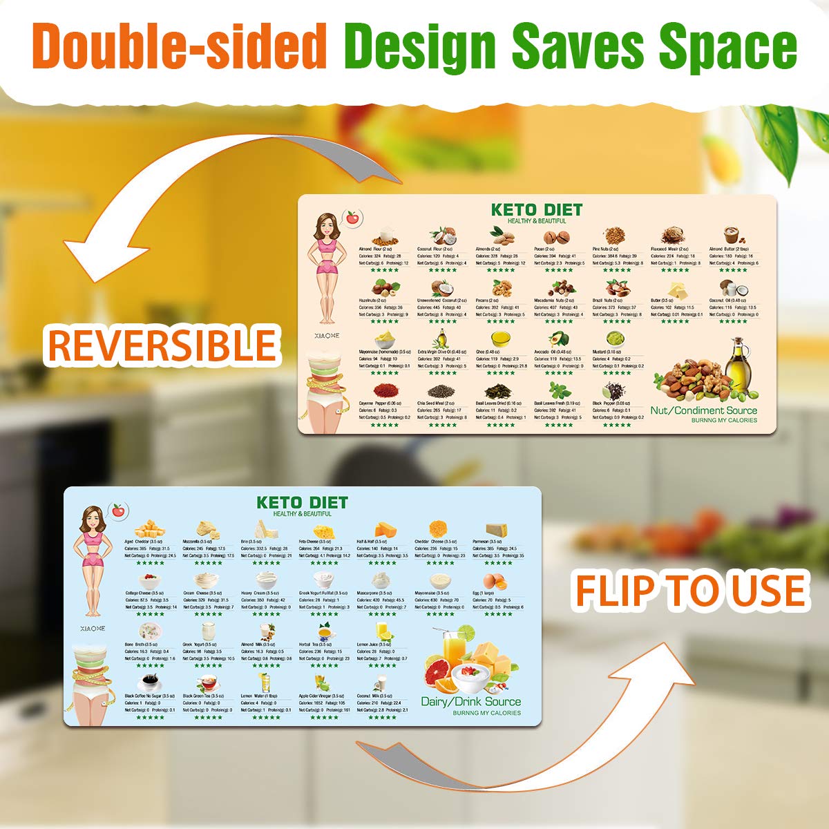Keto Diet Cheat Sheet Magnets Double-Sided Fridge Magnetic Guide ...