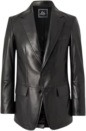 Captain Cory 2-Button Premium Leather Blazer for Men - Notched Lapel ...