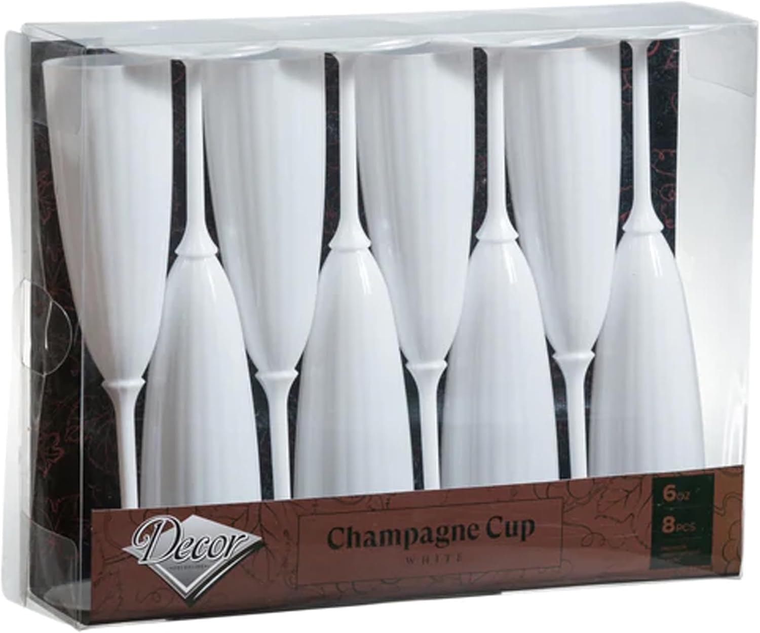 Amazon.com | VeZee White Plastic Champagne Cup 6oz 8pc - Elegant Flute ...