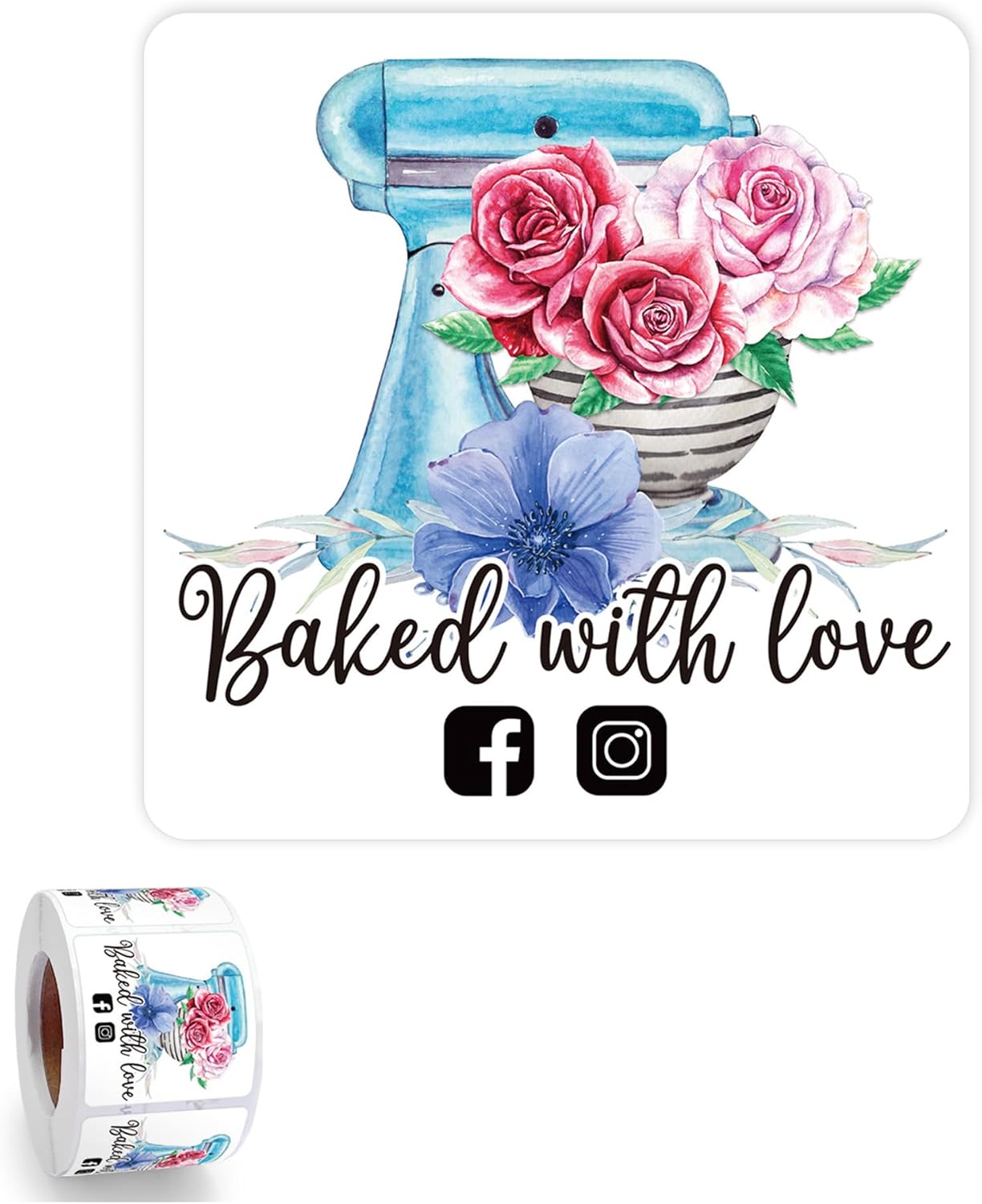 Amazon.com : 500pcs Made with Love Stickers Roll, Baked, Thank You ...