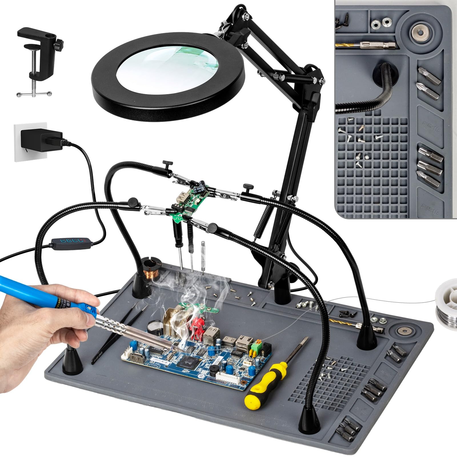 Amazon.com: KUVRS 10X Magnifying Glass with Light and Stand, 3 Color ...