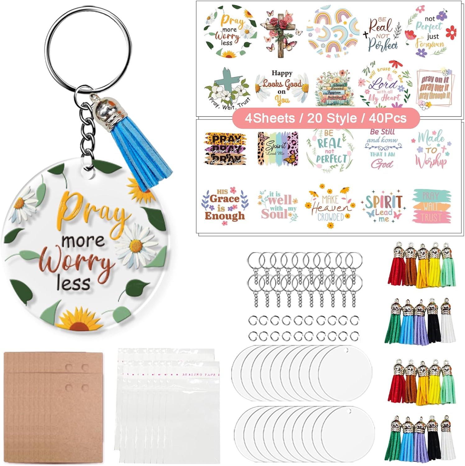 Amazon.com: GLASSWINDS 140 PCS Acrylic Keychain Blank Set, 20 Style ...