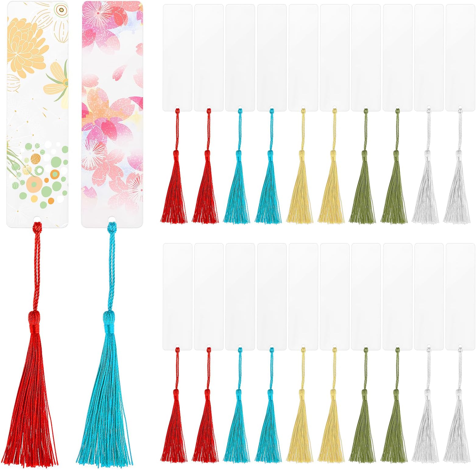 Lusofie 60Pcs Clear Acrylic DIY Bookmark Bulk with 30 Colored Tassels ...