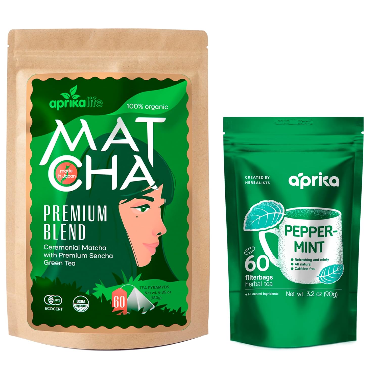 Amazon.com: Japanese Matcha Green Tea Bags + Pure Peppermint Tea Bags ...
