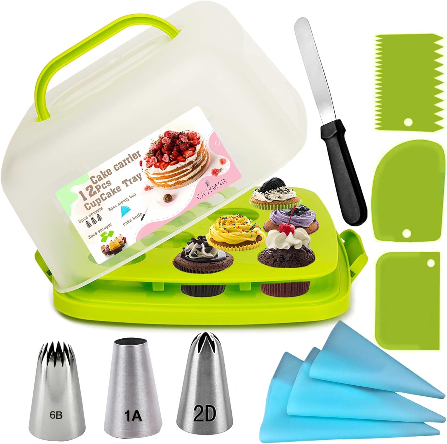 Amazon.com: CASYMAR Portable Cake Carrier with 12 Cupcake Holder with ...