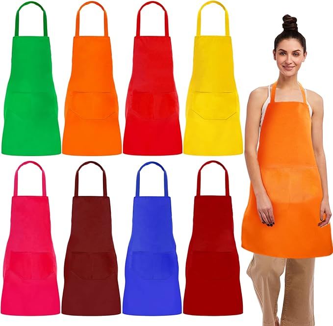 Amazon.com: HOPMORED 8 Pack Plain Bib Aprons Bulk,Mixed Color Apron ...