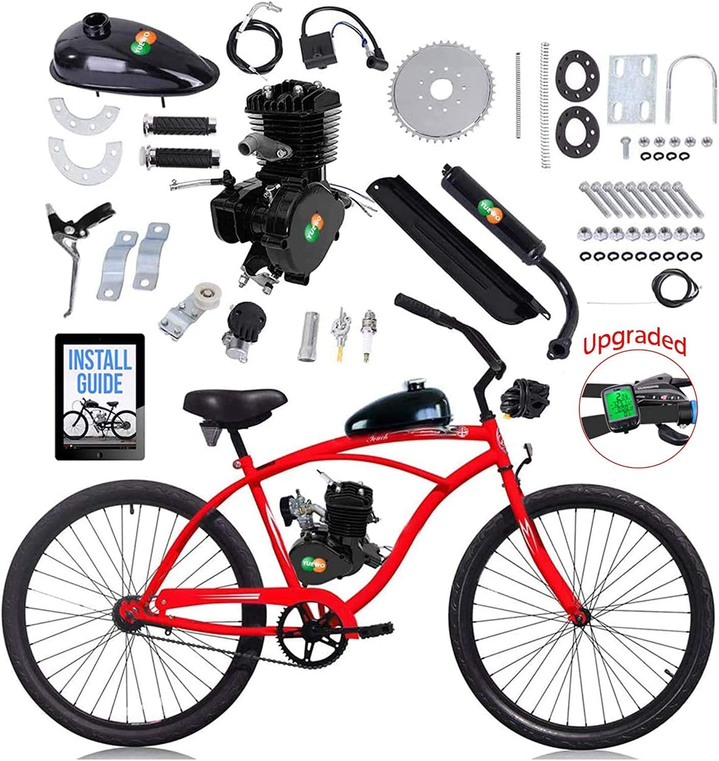 YUEWO 80cc 2-Stroke Upgrade Electric Bike Conversion Kit, DIY Petrol ...