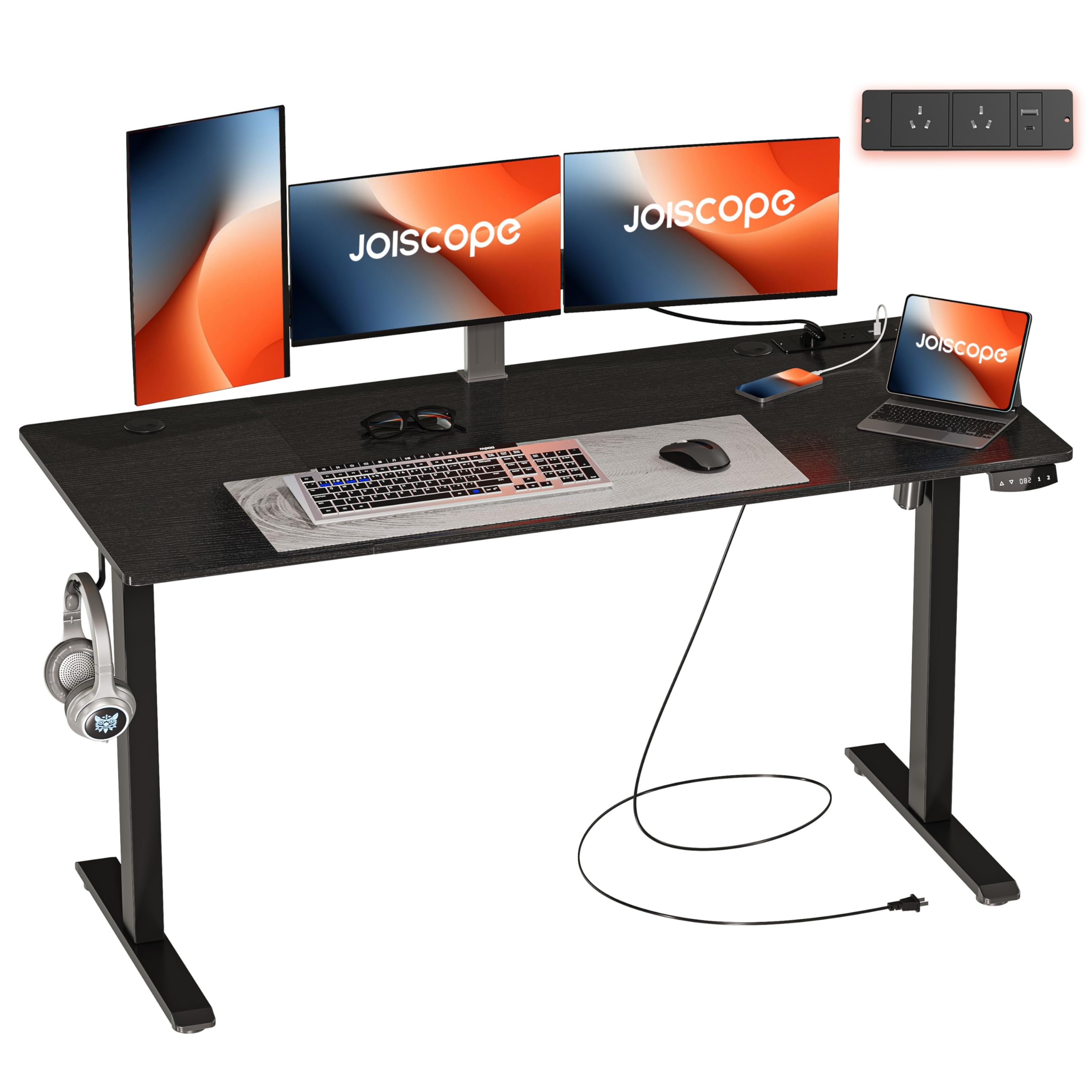 JOISCOPE Height Adjustable Electric Standing Desk with Power Outlet, 55 ...