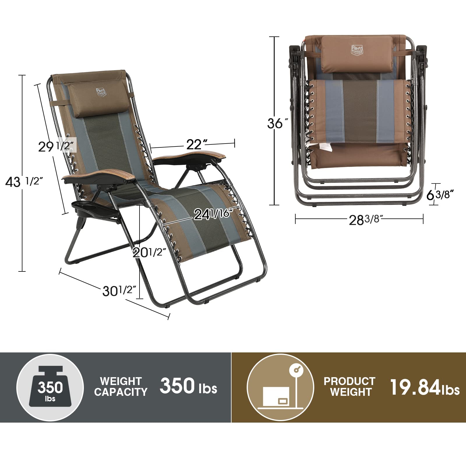 TIMBER RIDGE Outdoor Reclining Padded with Adjustable Headrest and Cup ...
