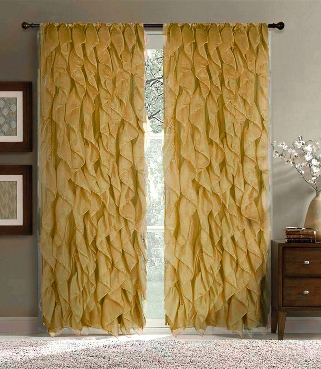 Amazon.com: Sapphire Home Cascade Curtain Panels - Ruffled Curtains for ...