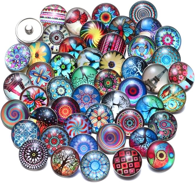 Amazon.com: Ginooars Mixed Style Glass Snaps Buttons 18mm for ...