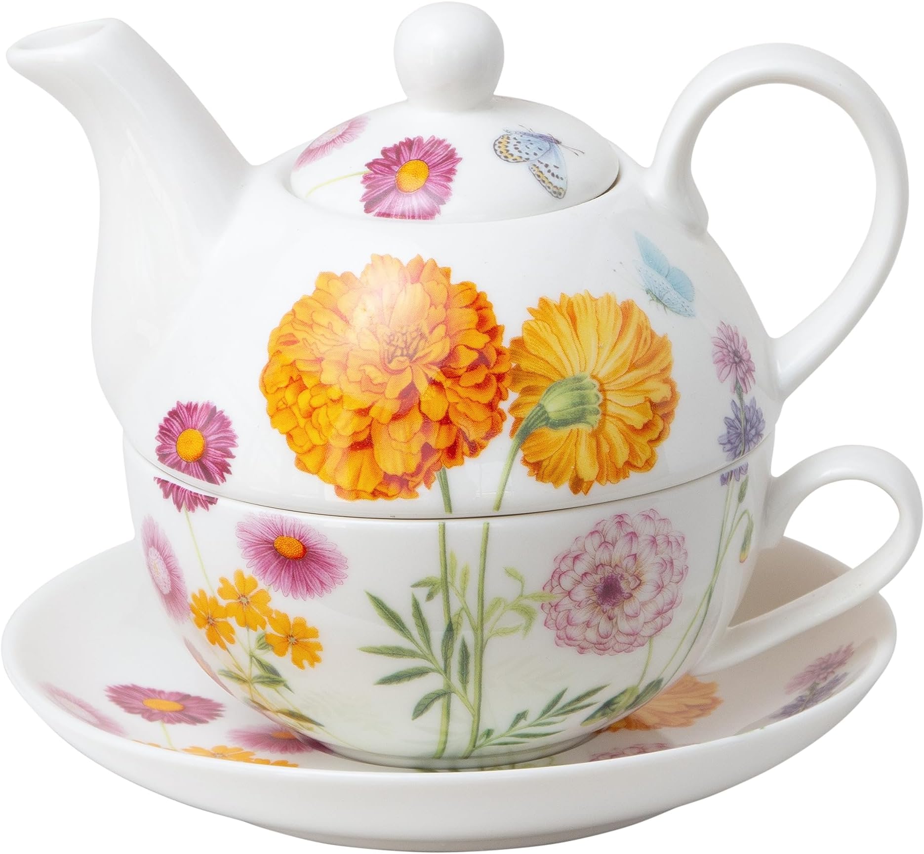 Amazon.com | Grace Teaware Porcelain 4-Piece Tea For One (Orange Dahlia ...
