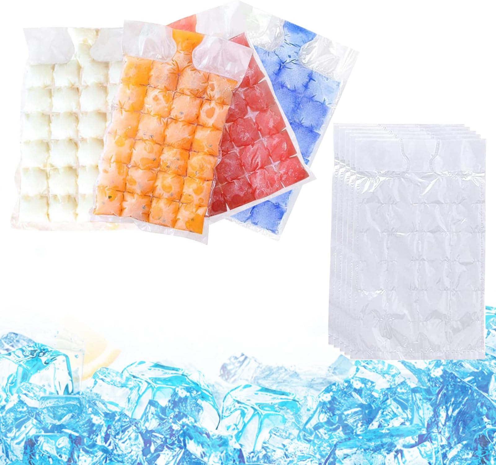 SOL 50pk Ice Cube Freezer Bags - Makes 1,400 Cubes - Food Grade Plastic ...