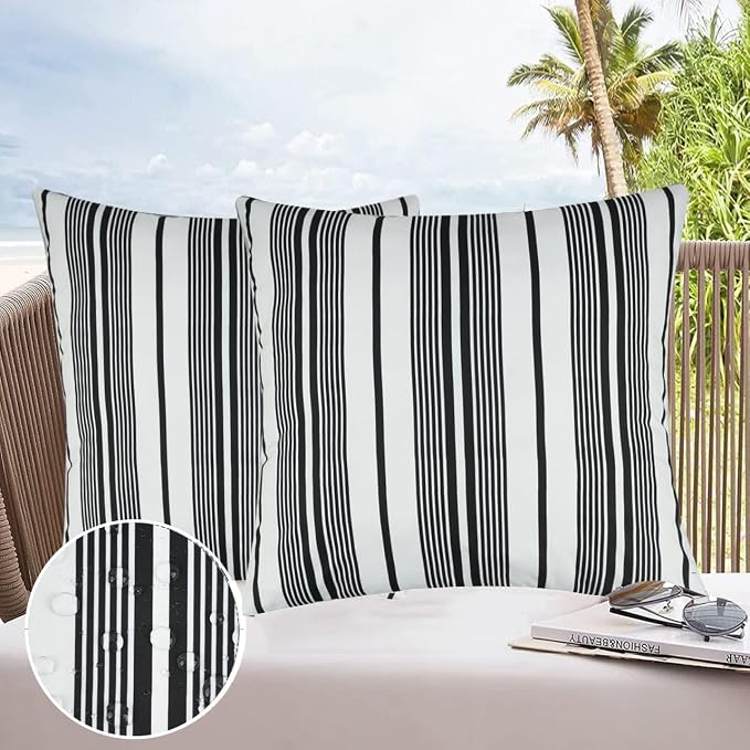 Black And White Striped Outdoor Pillows