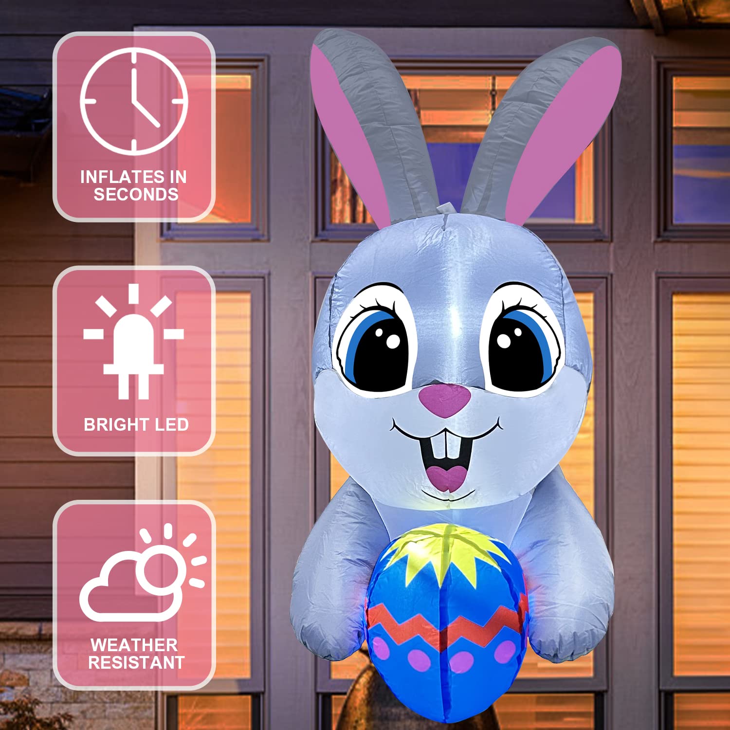 zukakii 4 Ft Easter Inflatable Outdoor Decorations Bunny Blow Up Lean ...