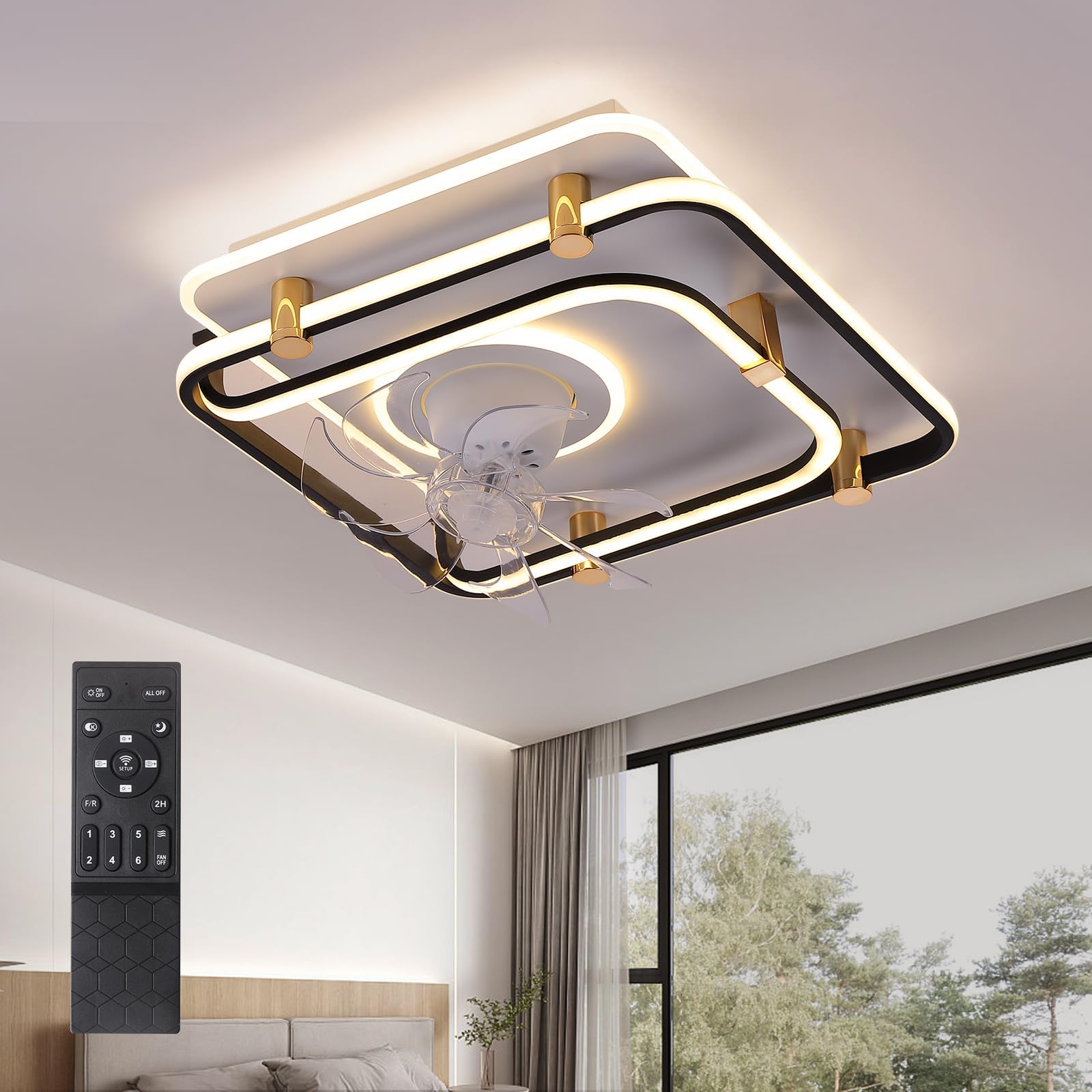 Kviflon 360° Oscillating Ceiling Fan with Bright Lights and Remote ...