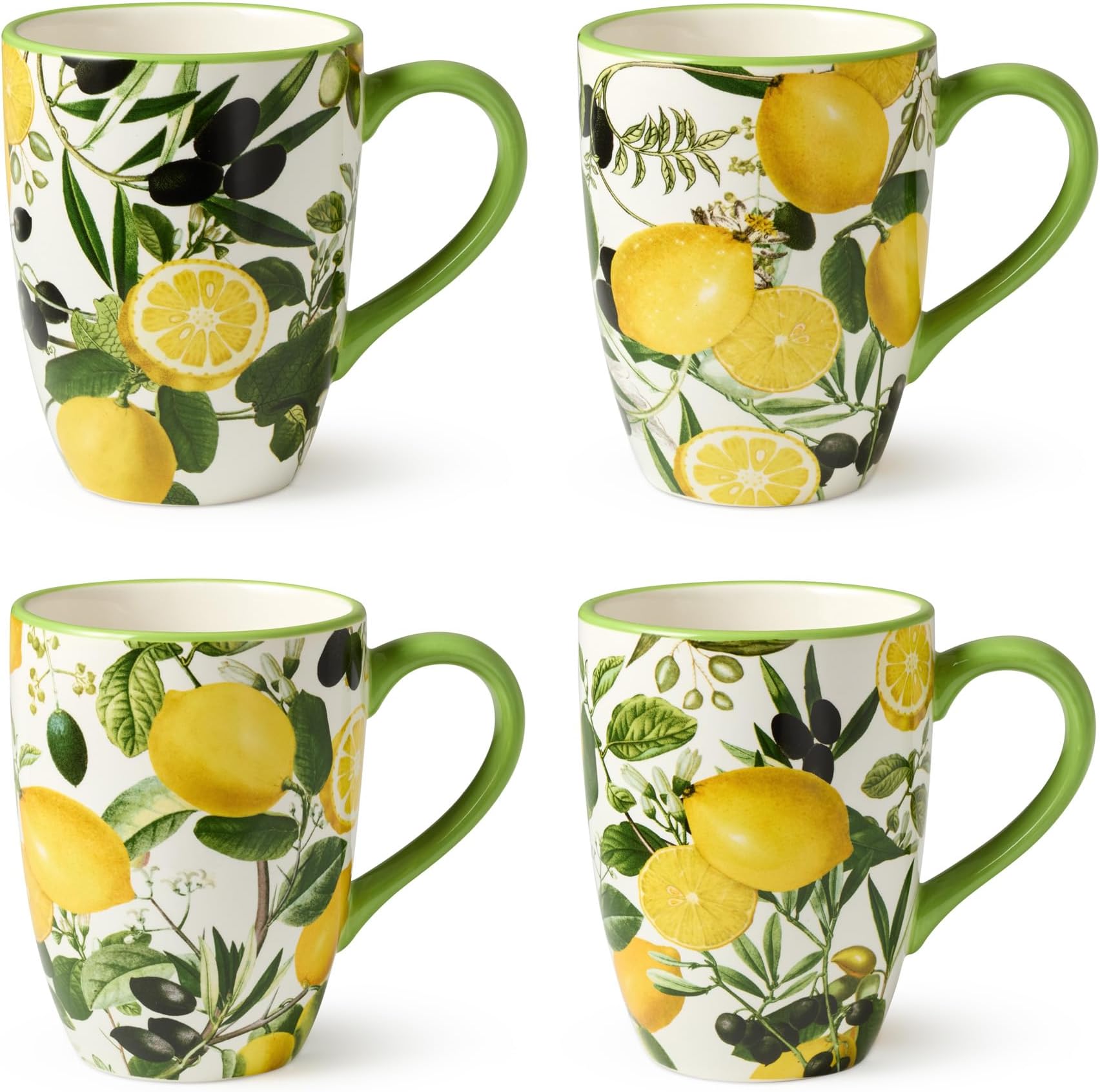 Amazon.com | Limone Set of 4 Ceramic Mugs 14 oz. - Assorted Lemon ...