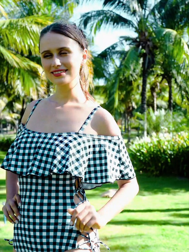 Watch Women's Off Shoulder One Piece Swimsuit Ruffled on Amazon Live