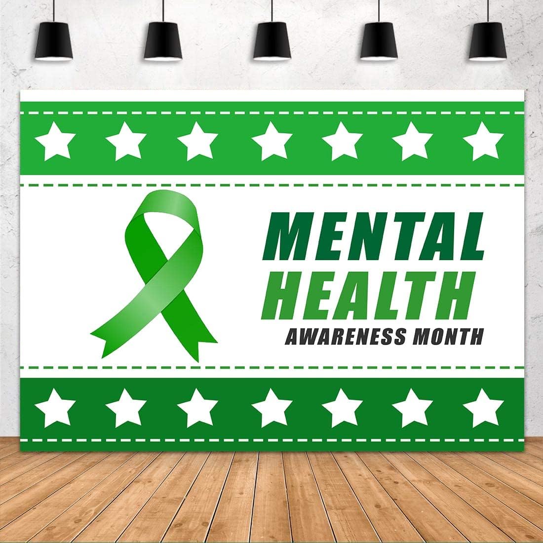 Amazon.com : FHZON Mental Health Awareness Month Backdrop Green Ribbon ...