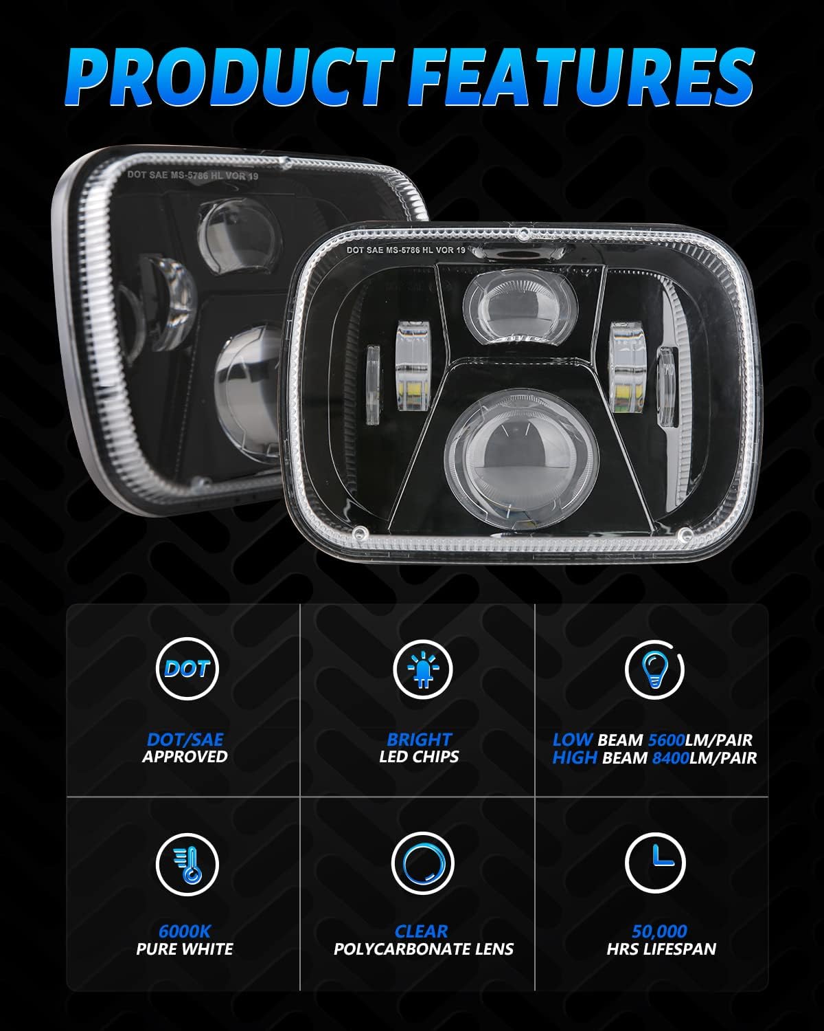 Faros delanteros LED H6054 de 7 x 6, 5 x 7, faros delanteros sellados ...