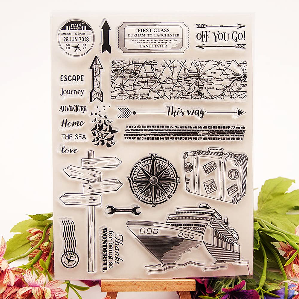 Amazon.com: Journey Map Compass Adventure Clear Stamps for Card Making ...