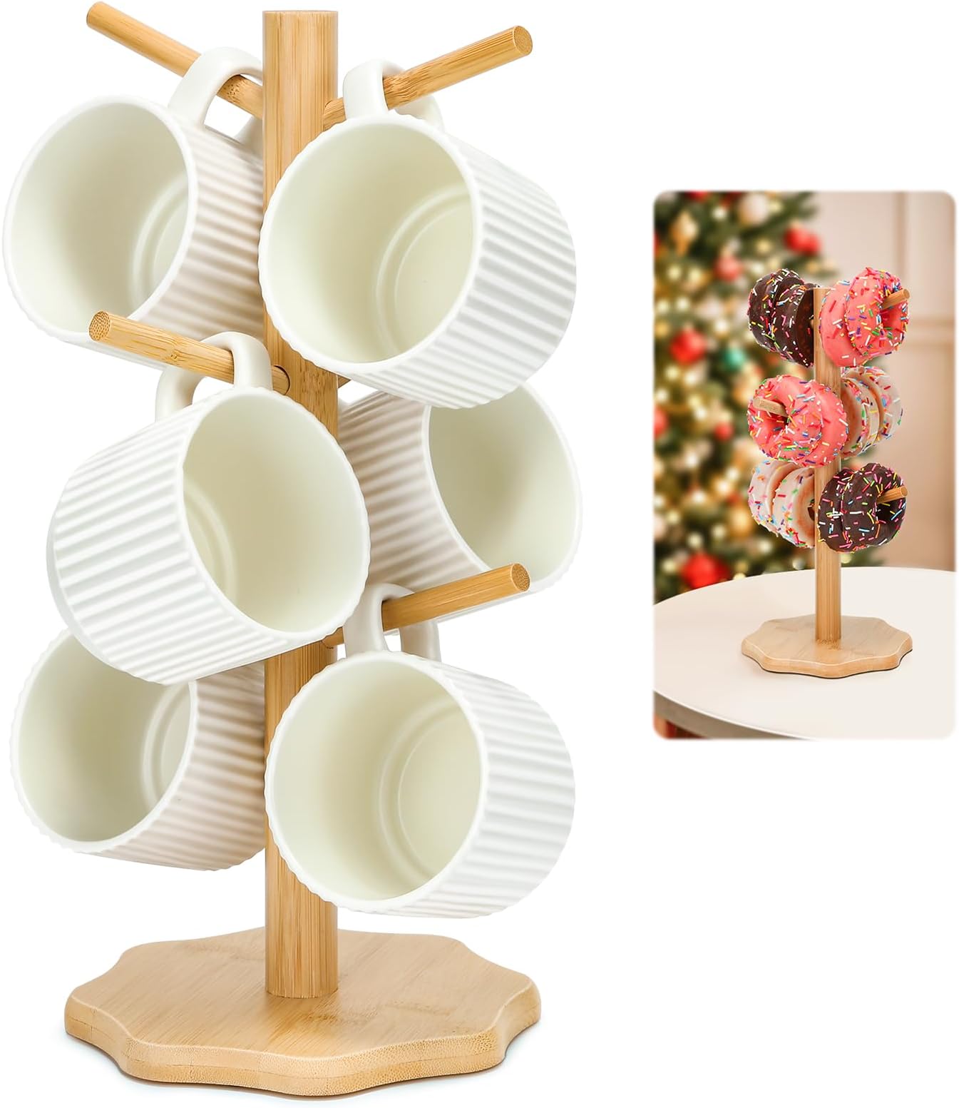 Premier Housewares Rubberwood Mug Tree 6 Mugs Holder for Kitchen | Free ...