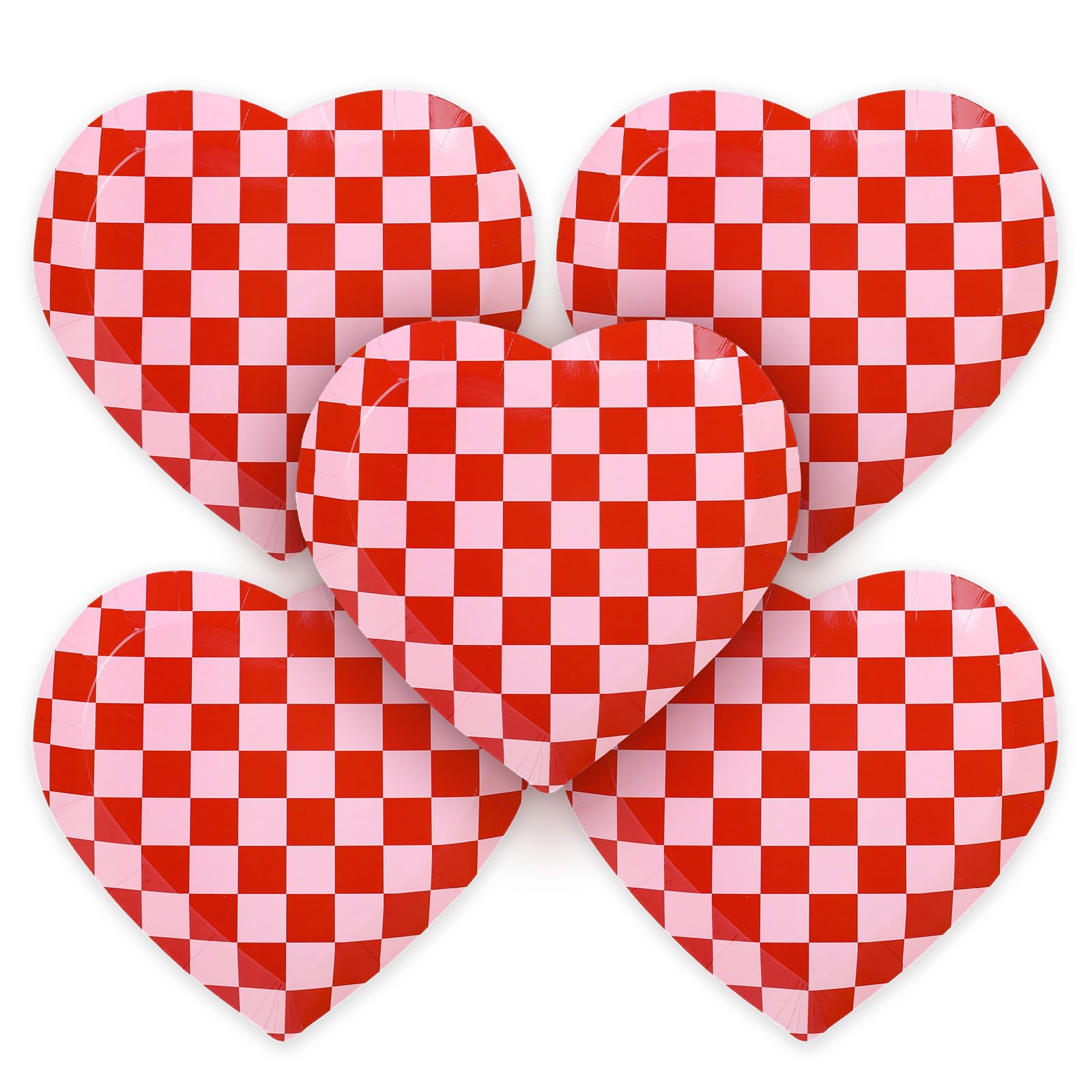 Amazon.com: Whaline 40Pcs Valentine's Day Paper Plates Plaid Love Heart ...
