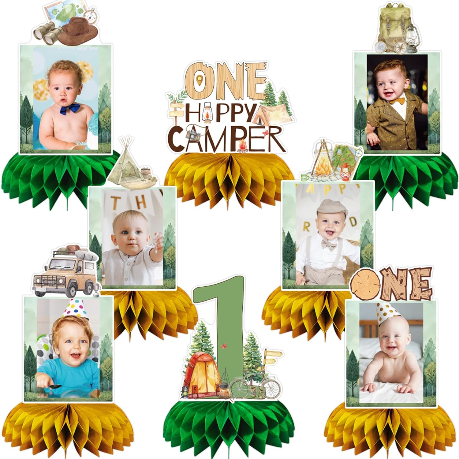 Amazon.com: One Camper Birthday Decorations, 8pcs Camping 1st Birthday ...