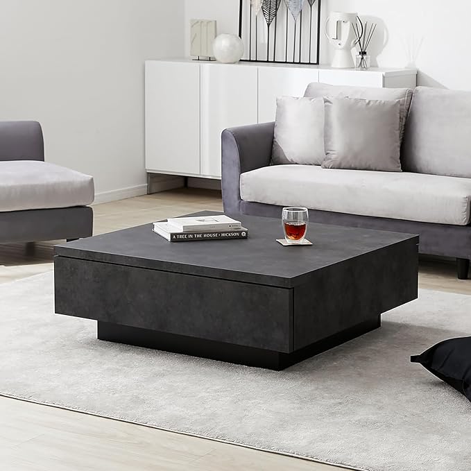 Amazon.co.jp: LOWYA ロウヤ ローテーブル リビングテーブル 引き出し 収納付き 国産 完成品 正方形 幅90cm モルタル柄 ブラック : ホーム＆キッチン