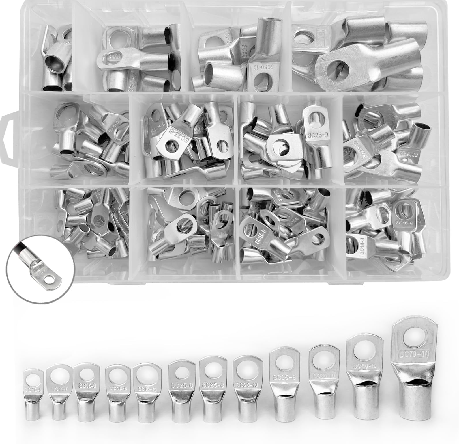 FullFun 120PCS Heavy Duty Tinned Battery Cable Ends, 10~70mm² Copper ...