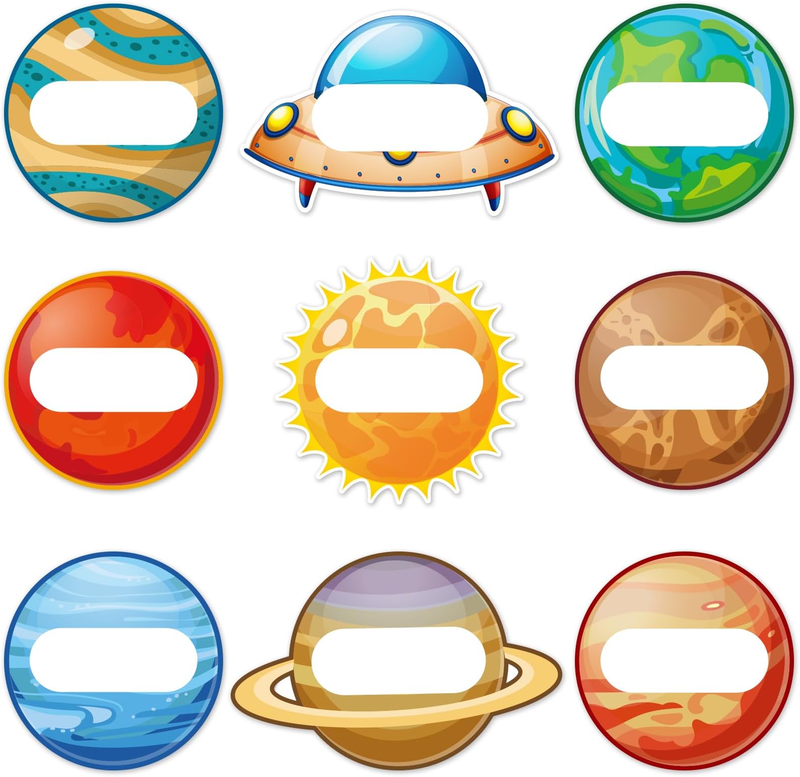 Amazon.com: JarThenaAMCS 180Pcs Outer Space Name Tags Cartoon Planet ...